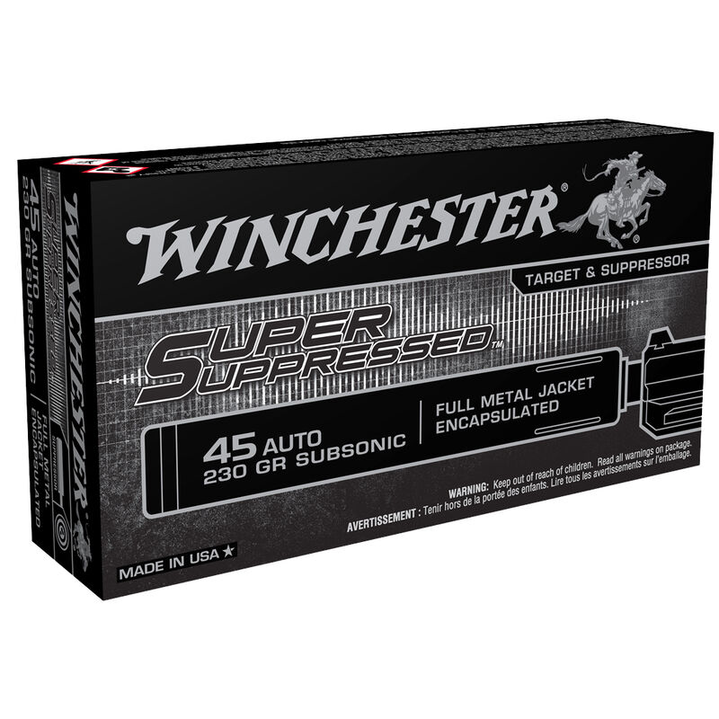 Winchester Super Suppressed .45 ACP Subsonic Ammunition 230 Grain FMJ ...
